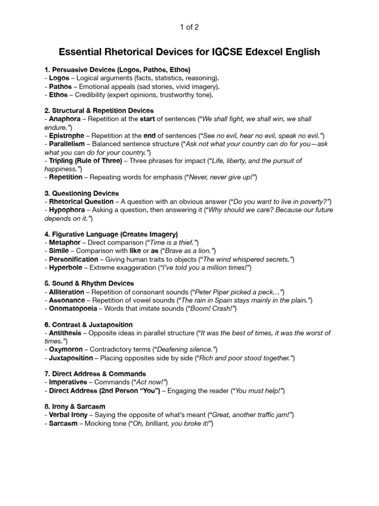 Essential Rhetorical Devices for IGCSE | PDF | Persuasion | Rhetoric
