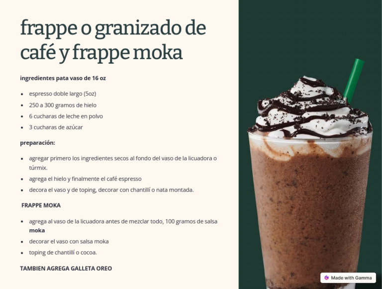 Frappe o Granizado de Cafe y Frappe Moka | PDF