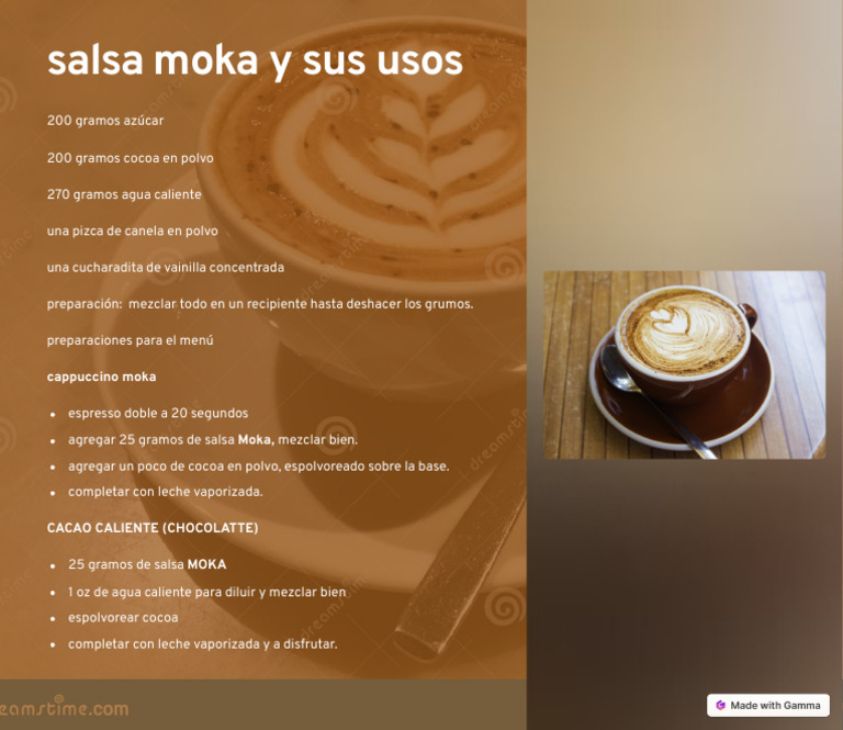 Usos de la salsa moka en bebidas | PDF