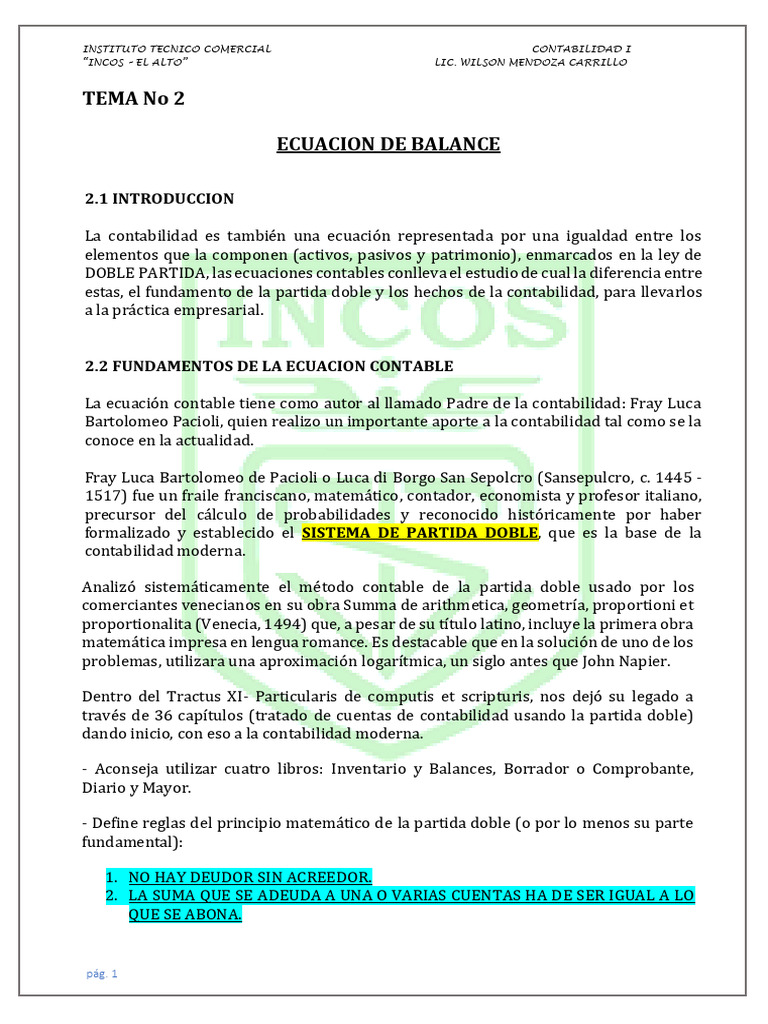 Tema 2 Ecuacion de Balance | PDF | Contabilidad | Hoja de balance