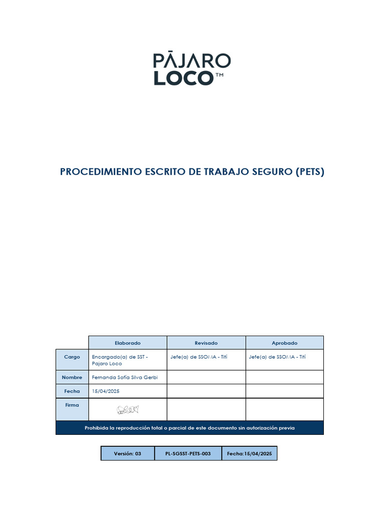 Procedimiento Escrito de Trabajo Seguro - 3 - PL | PDF