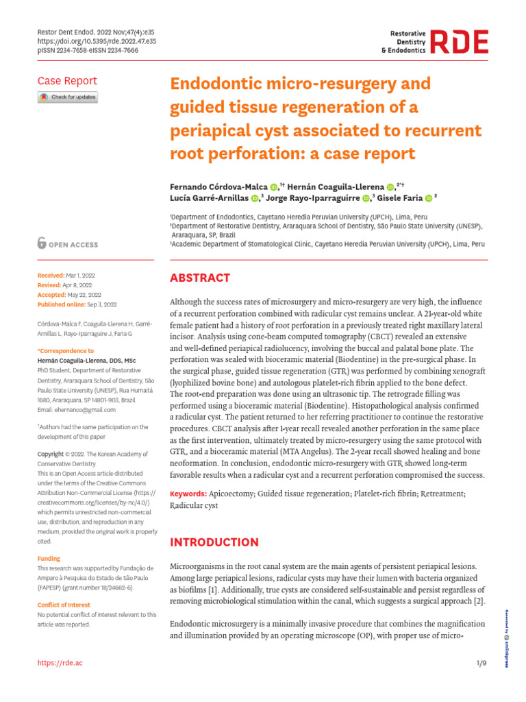 Endodontic Micro-Resurgery and Guided Tissue Regeneration of A ...