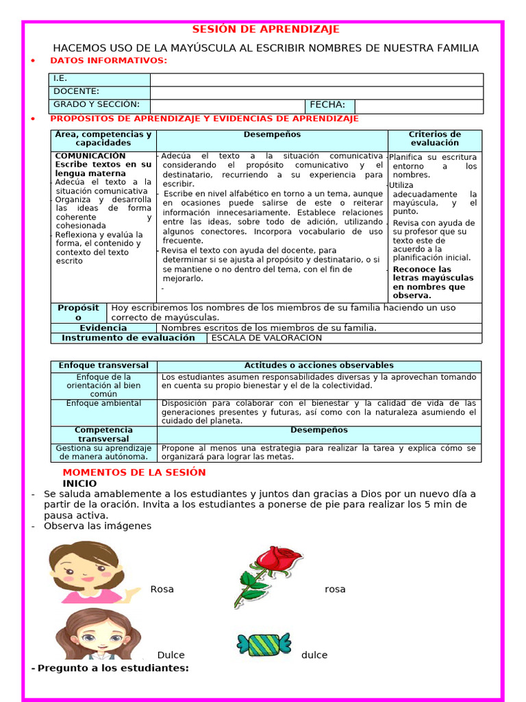 1º U2 S2 Sesion D1 Com Hacemos Uso de Las Mayusculas para Escribir Nombres de Los Miembros Mi ...