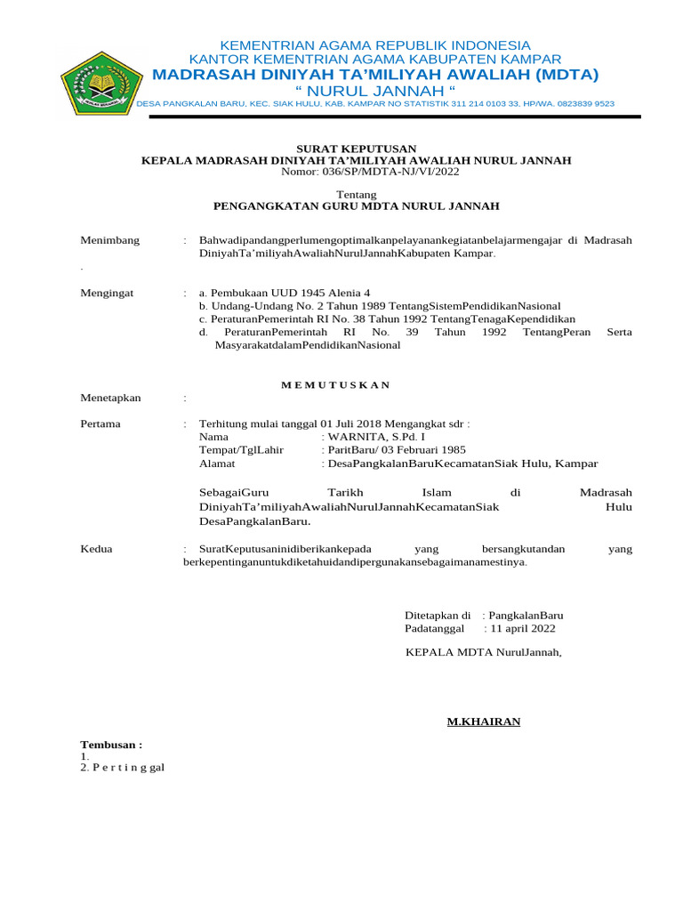 SK GURU MDTA NURUL JANNAH | PDF