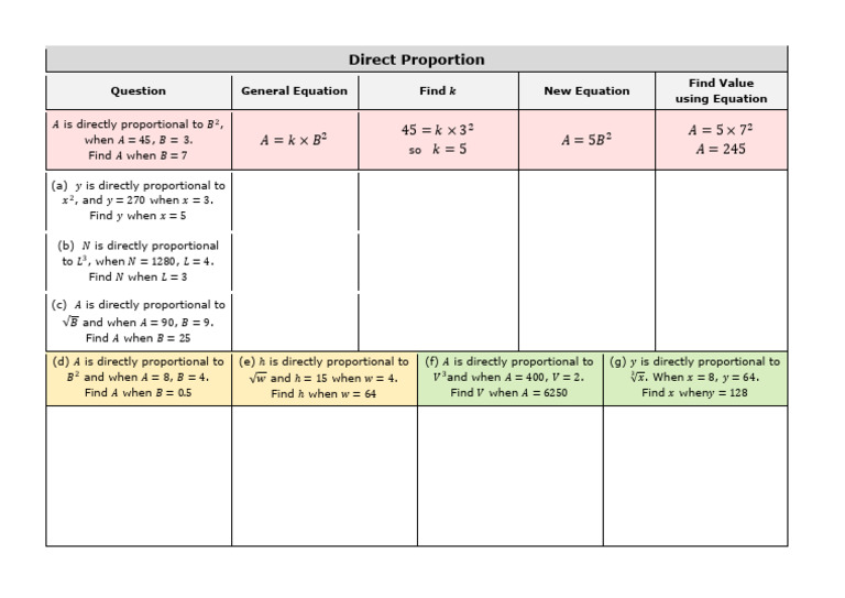 Harder Direct Proportion Practice Grid | PDF