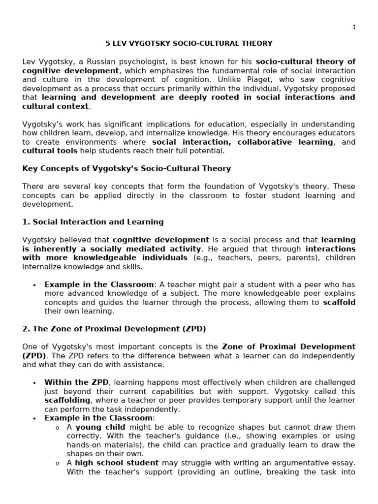 5 Lev Vygotsky Socio Cultural Theory | PDF | Learning | Human Communication