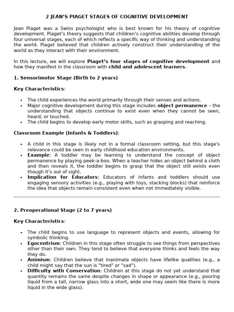 2 Jean Piagets Stages of Cognitive Development | PDF | Cognitive Development | Cognitive Science