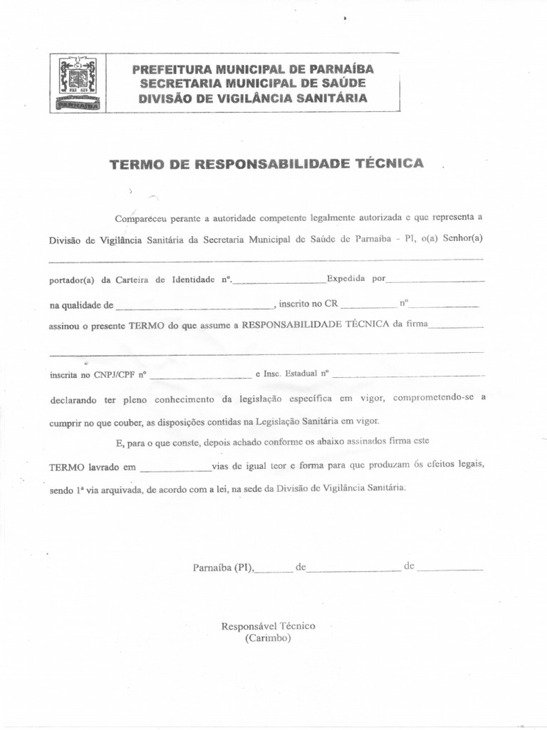 Termo de Responsabilidade Tecnica | PDF