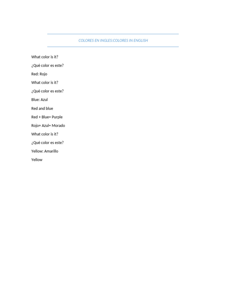 Colores en Ingles | PDF