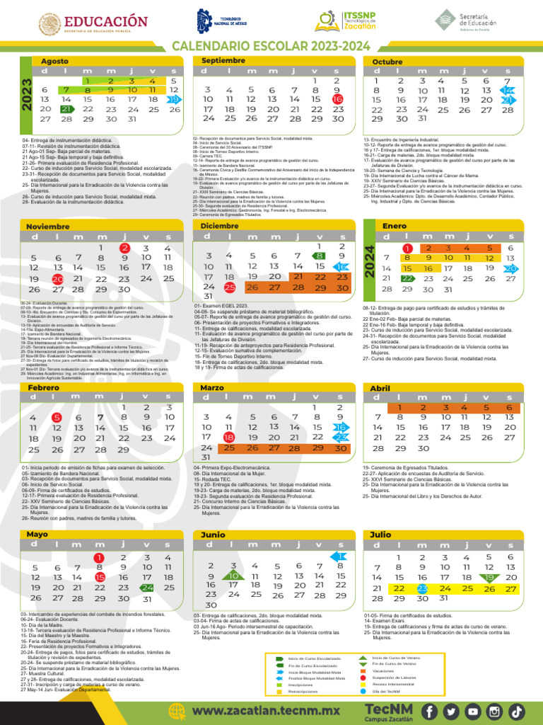 ITSSNP CalendarioEscolar 2023 2024 | PDF