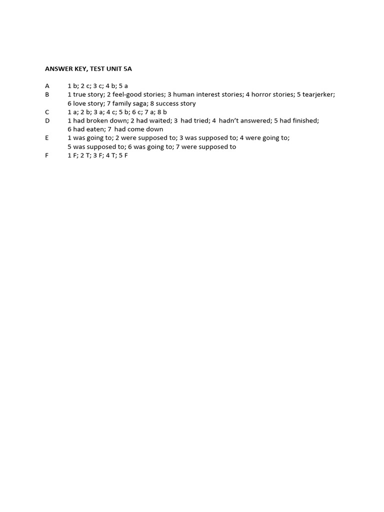 Evolve 4 Unit 5A Answer Key | PDF
