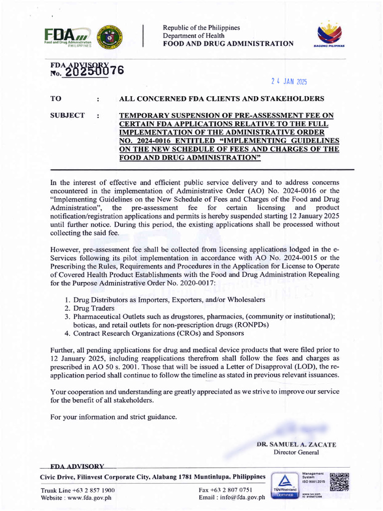 FDA Advisory No.2025 0076 | PDF