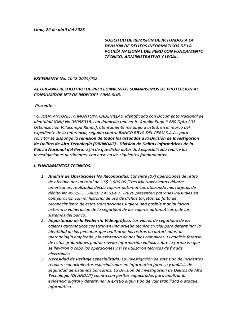 Indecopi Sra Toña Solicitud 22 04 25 | PDF | Cibercrimen