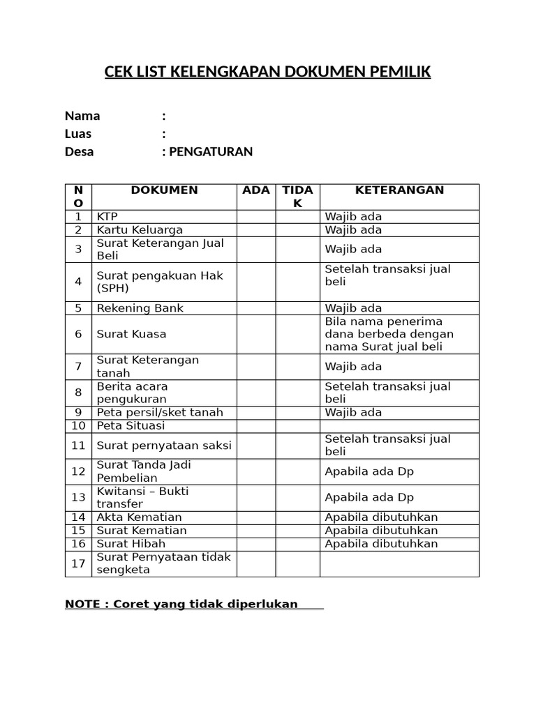 Ceklist Kelengkapan Dokumen | PDF