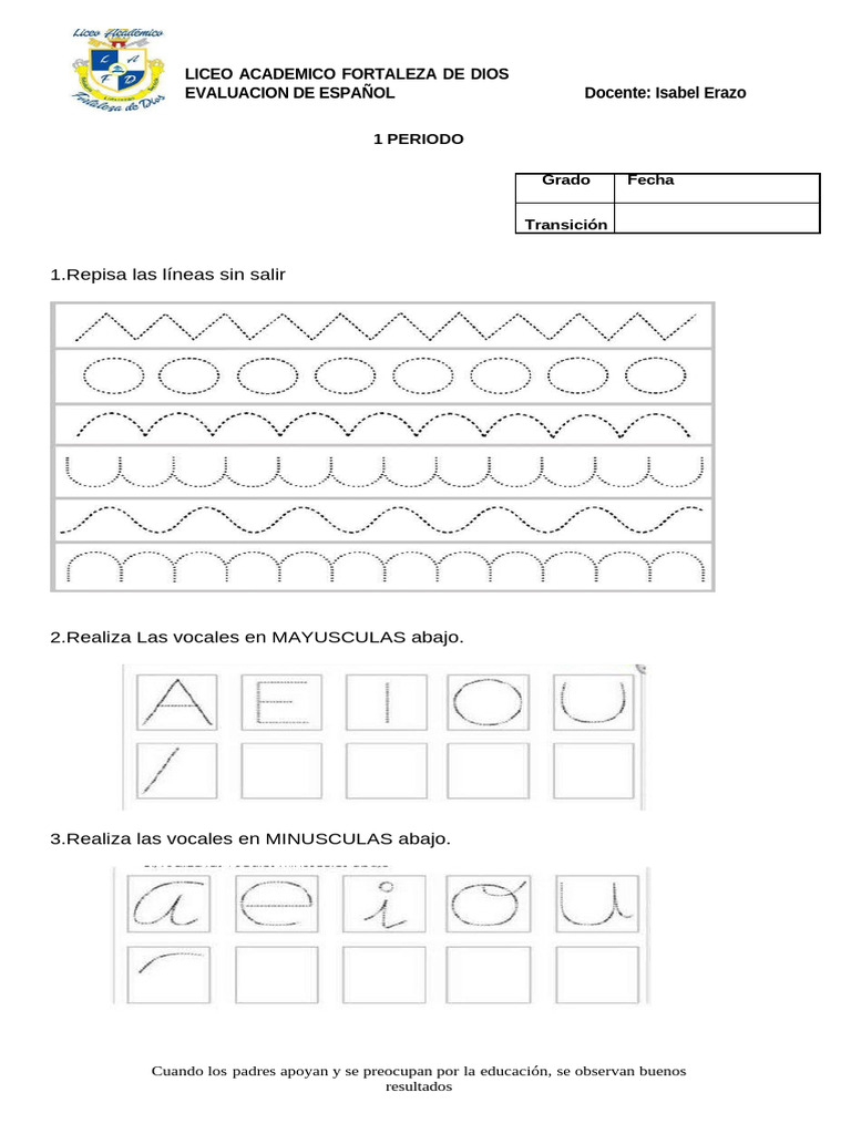 Evaluacion de Español-Grado Transicion | PDF | Lengua española