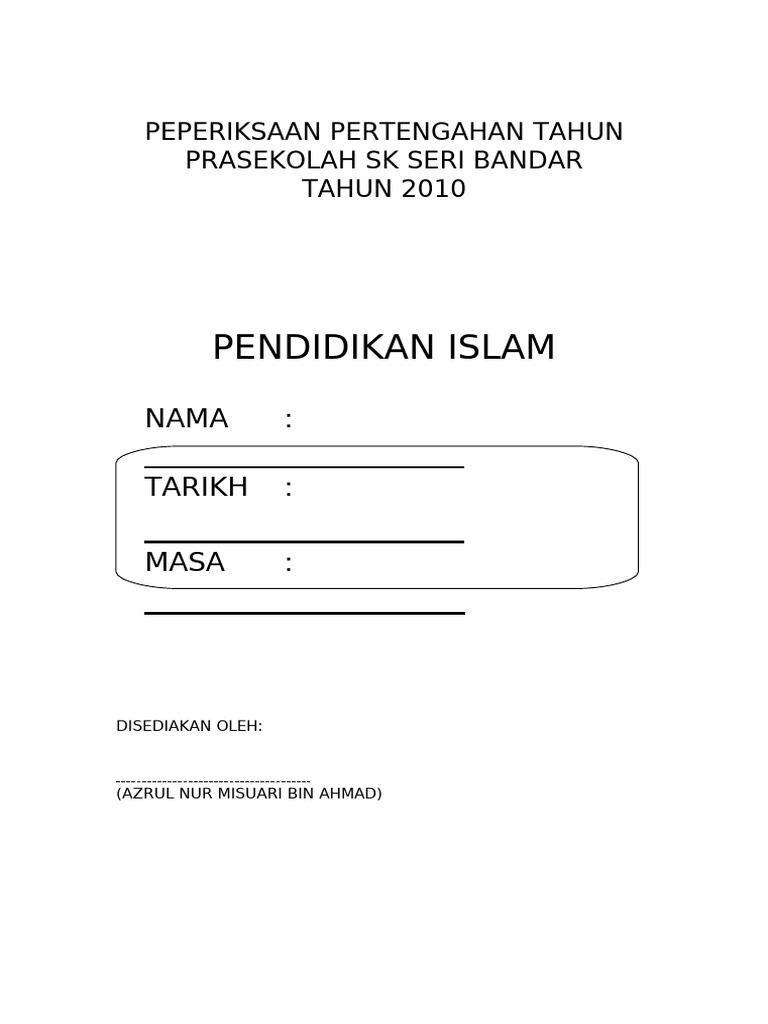 Soalan Peperiksaan Pendidikan Islam Prasekolah | PDF