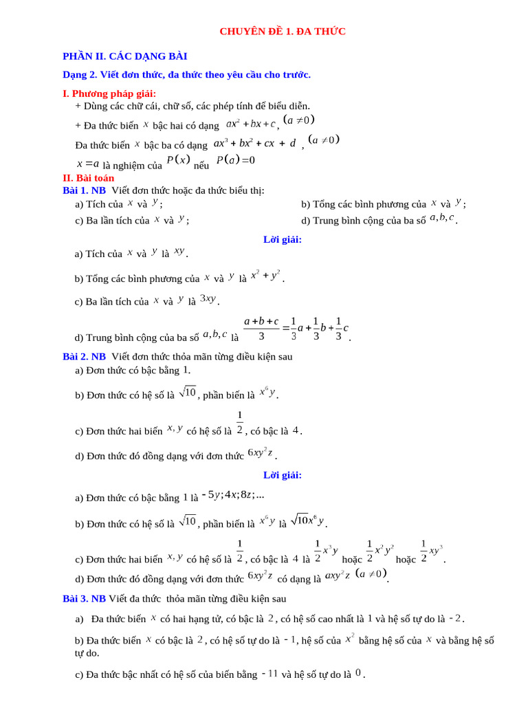CDCB Toan 8 Cd1 d2 Da Thuc | PDF