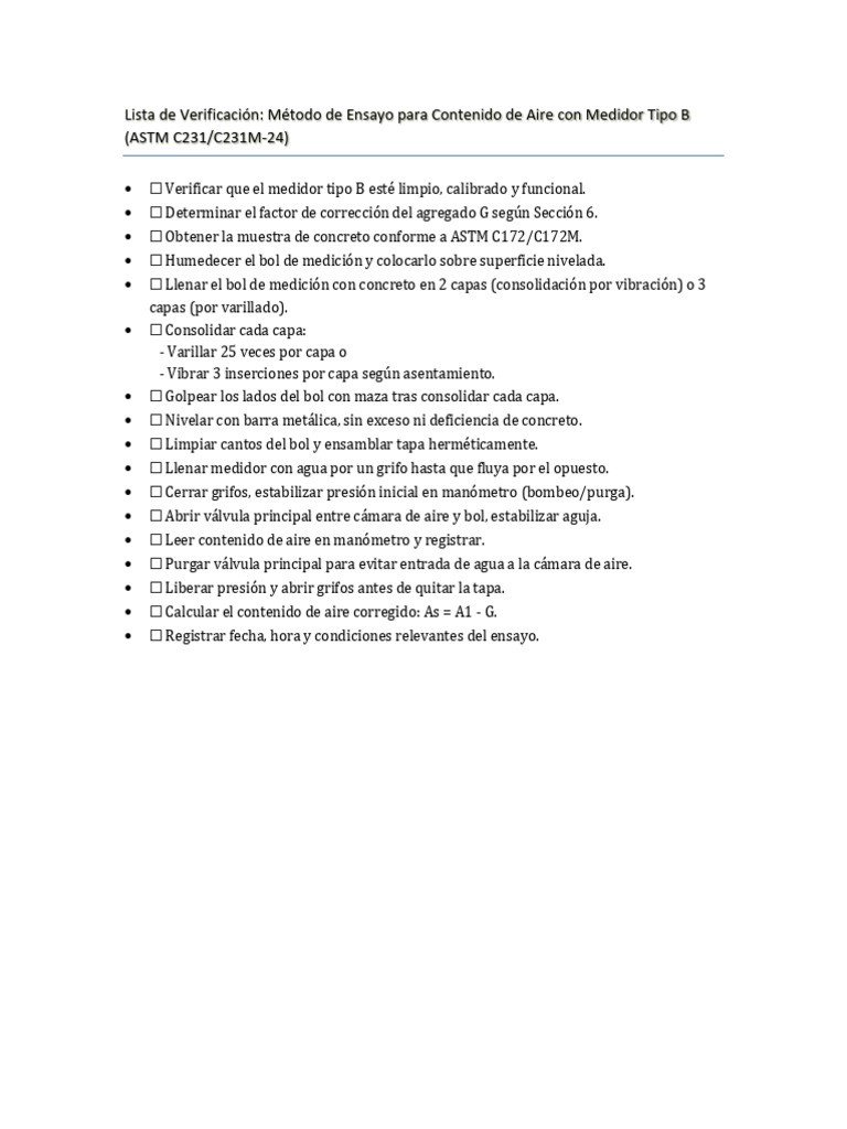 Lista Verificacion C231 Medidor Tipo B | PDF