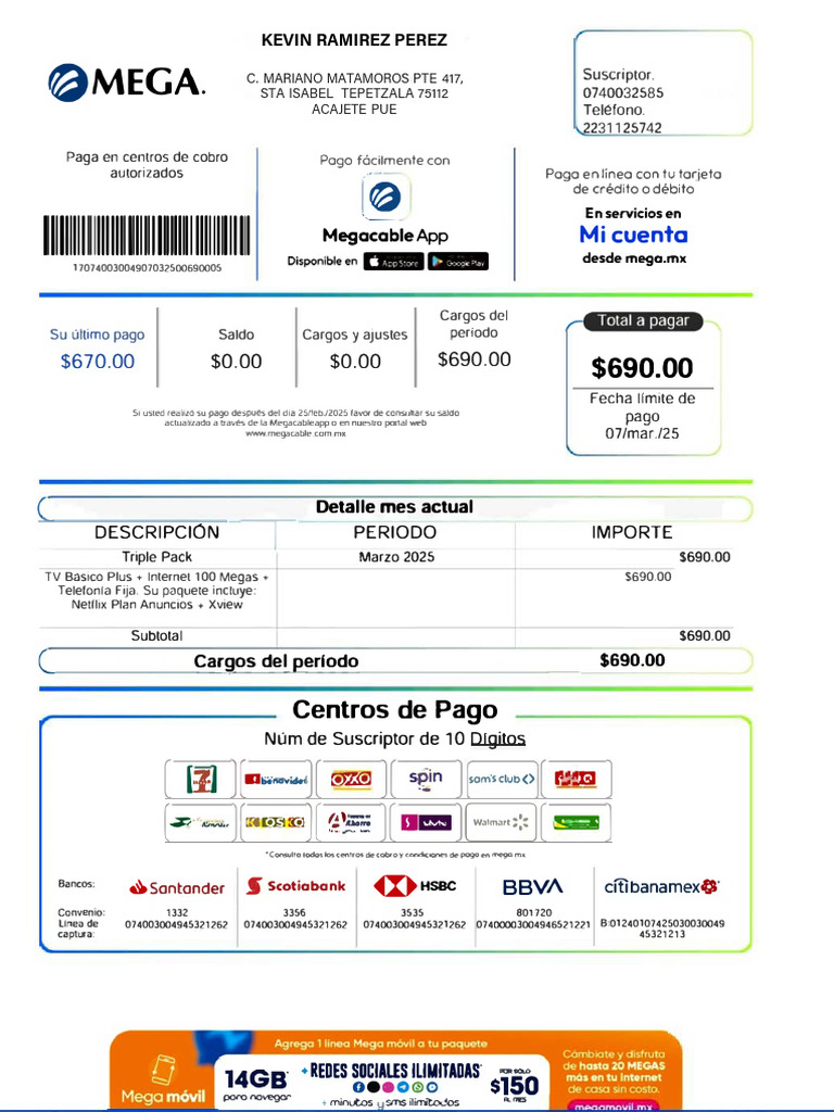 Recibo de Pago Megacable Marzo 2025 | PDF | Tecnología bancaria ...
