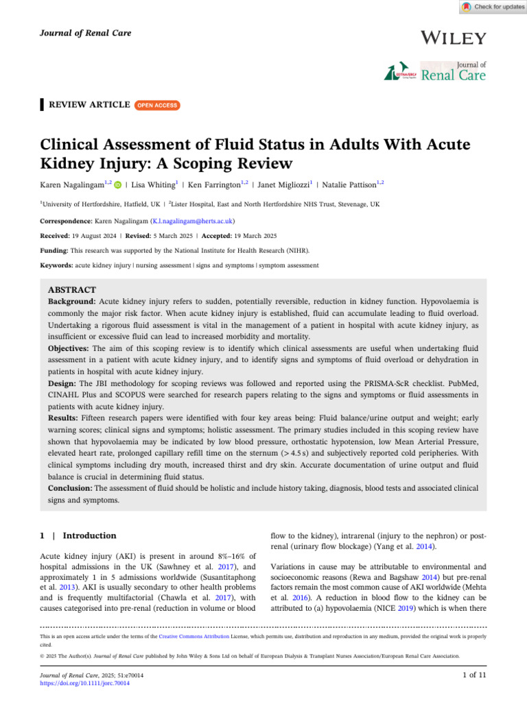 Fluid Assessment in Acute Kidney Injury | PDF | Edema | Intensive Care Unit