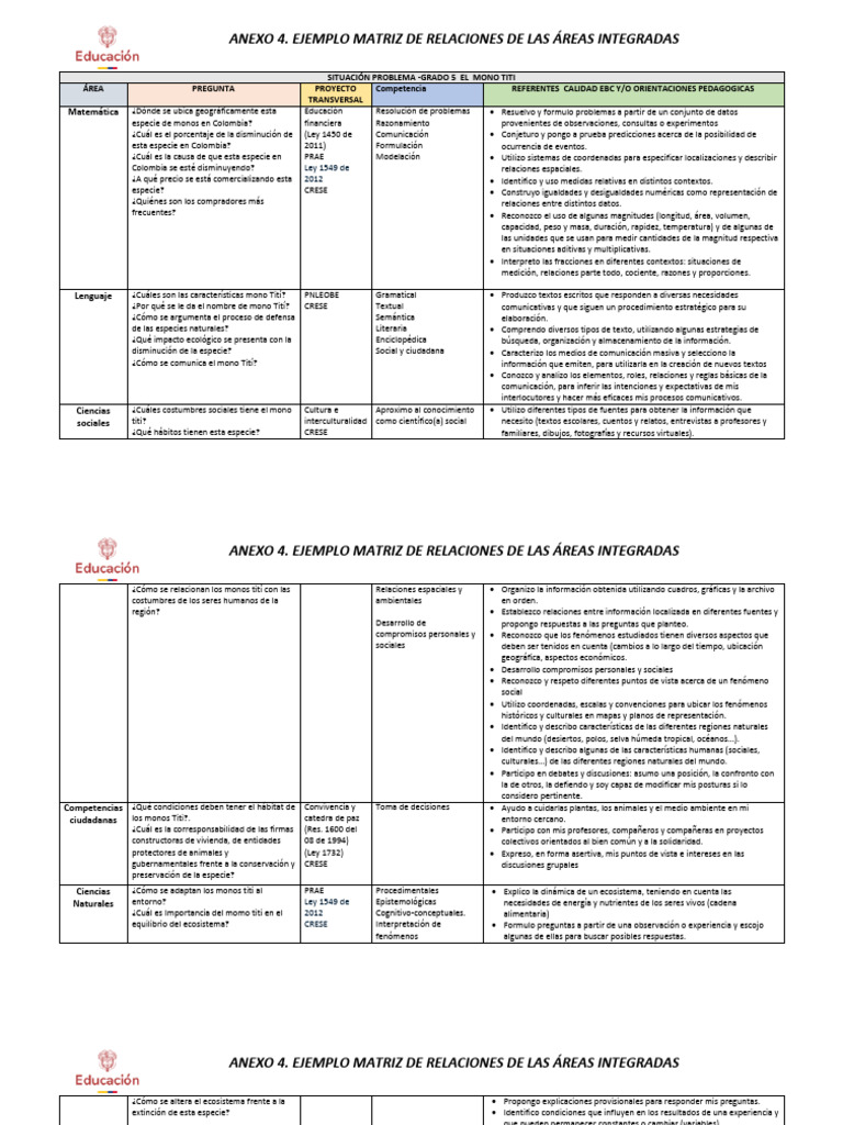 Anexo 4. Ejemplo Matriz de relaciones integración de áreas | PDF ...
