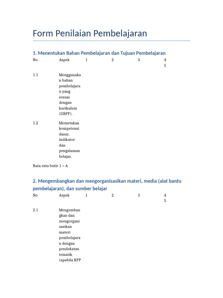 Form Penilaian Pembelajaran Efektif | PDF