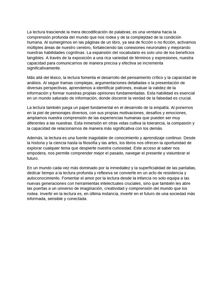 La Profunda Influencia de La Lectura en El Desarrollo Humano | PDF