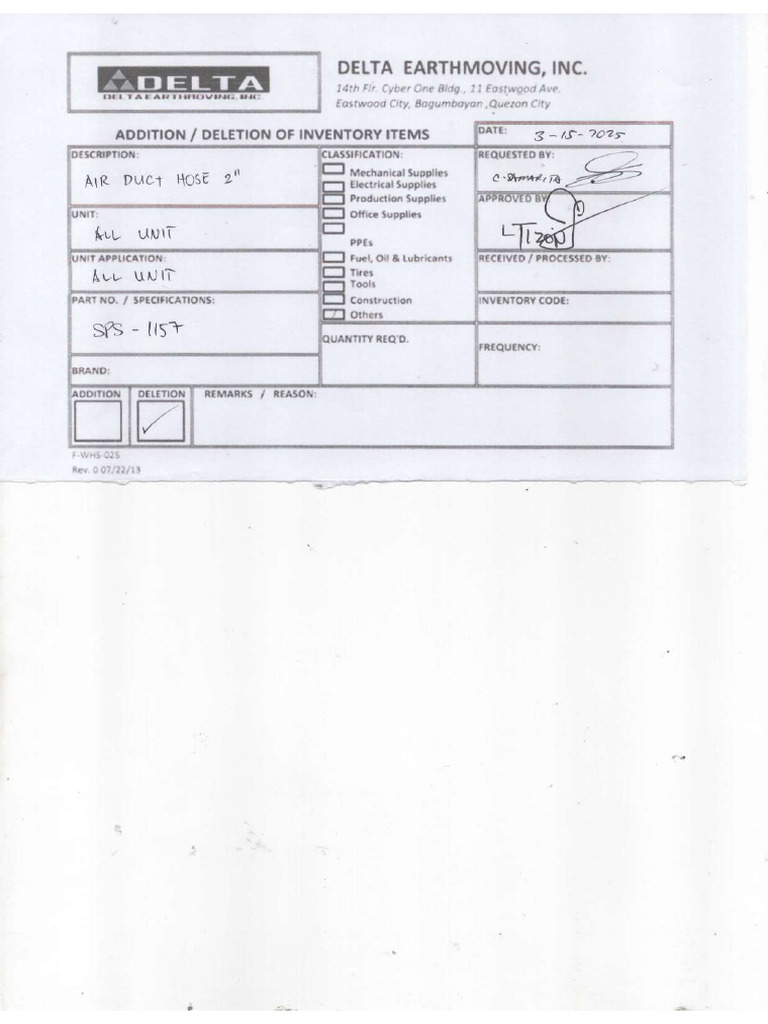 Adf Air Duct Hose For Deletion of Inventory Item | PDF