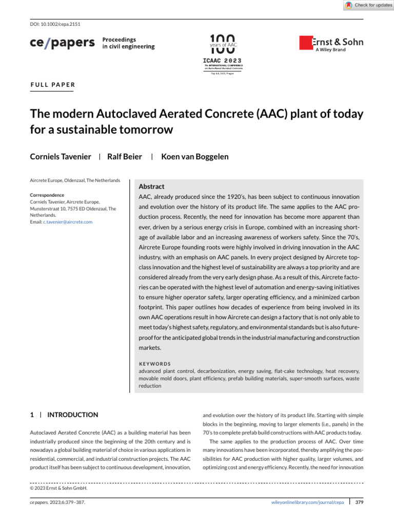 Modern AAC Plant Innovations for Sustainability | PDF