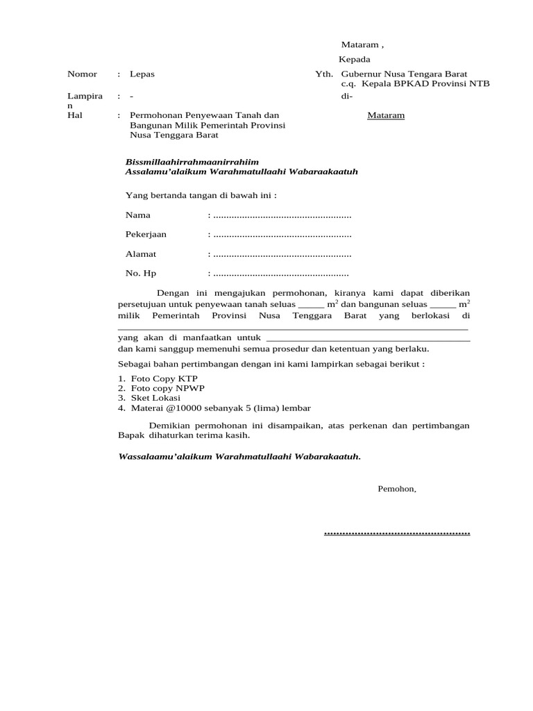 Form Permohonan Sewa TB | PDF