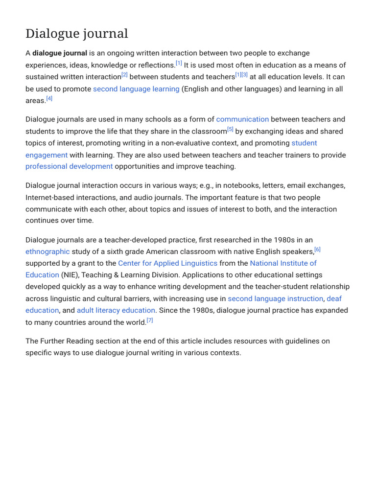 Dialogue Journal - Wikipedia | PDF | Reading Comprehension | Learning
