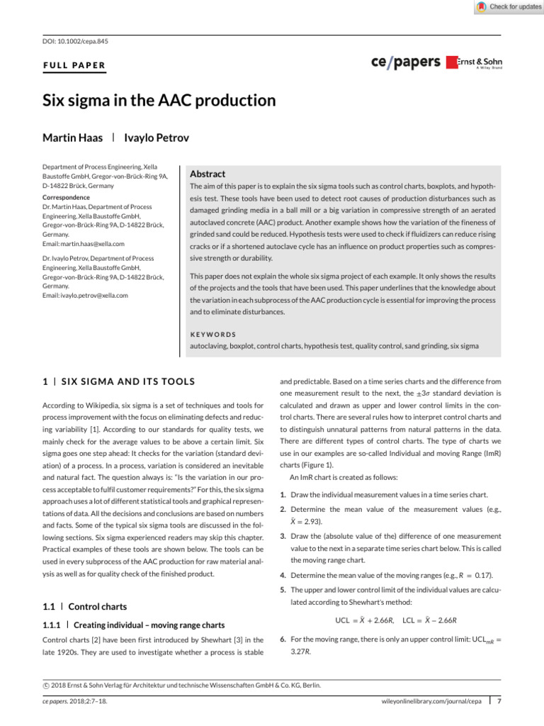 Ce Papers - 2018 - Haas - Six Sigma in The AAC Production | PDF | P ...