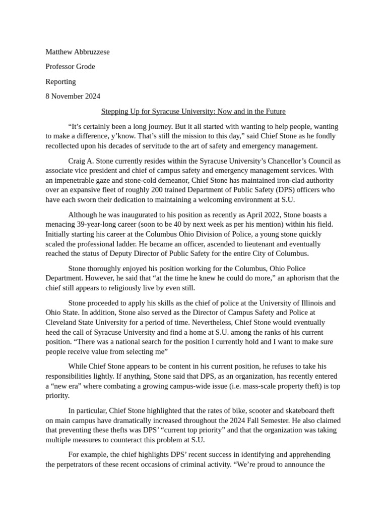 Proife Craig Stone Assignment | PDF | Crimes | Crime & Violence