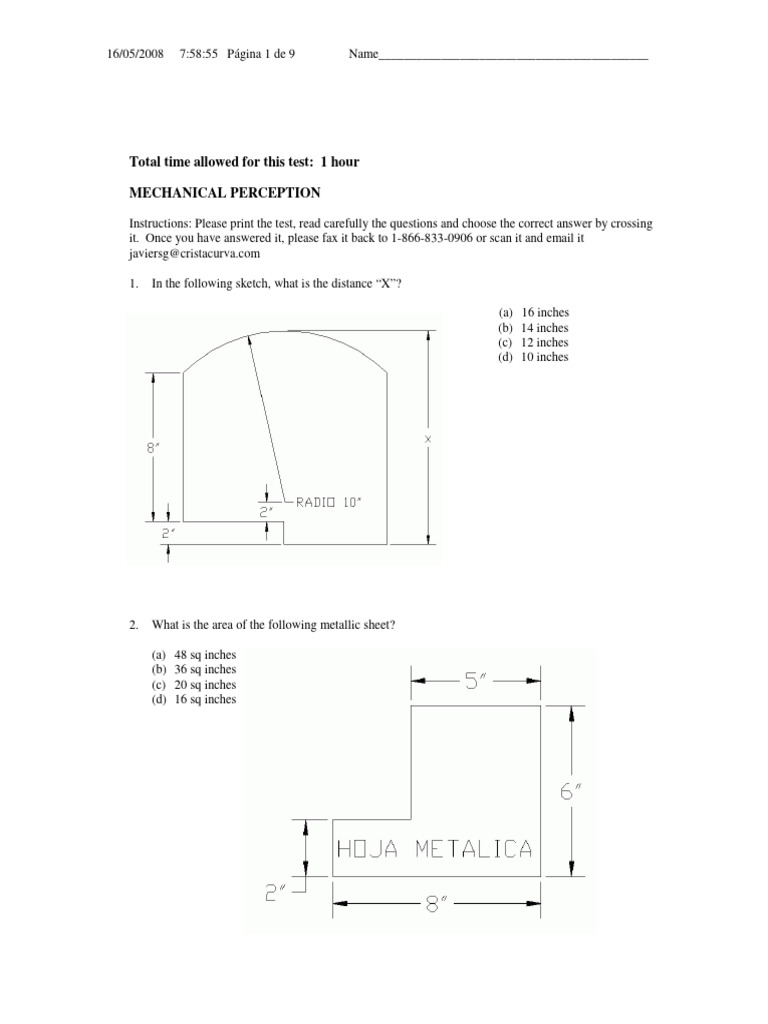Mechanical Perception Test Questions | PDF | Area