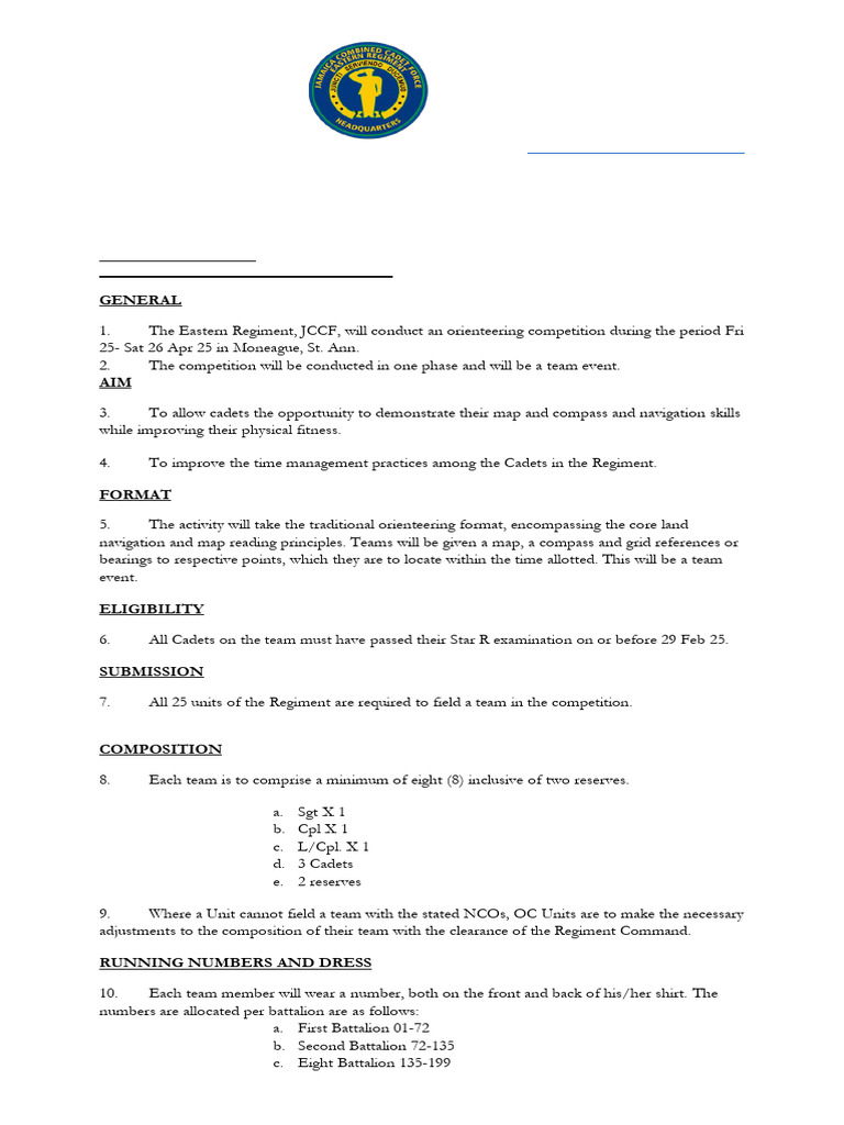 Warning Orders- Eastern Regiment Orienteering Competition | PDF ...