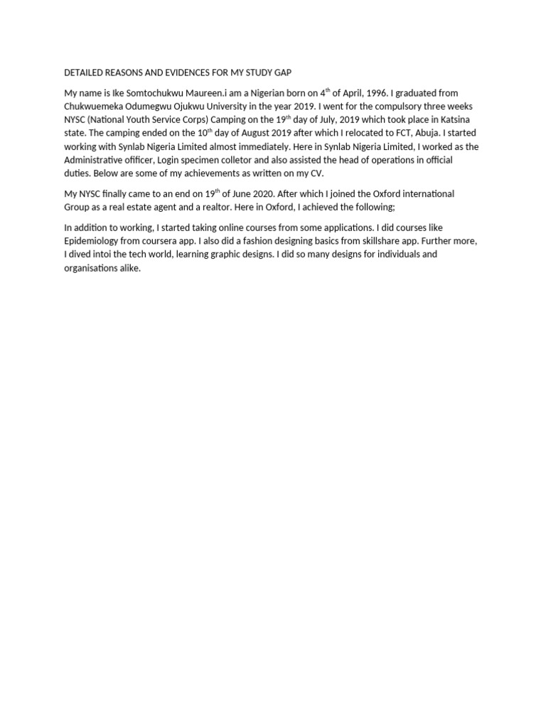Detailed Reasons and Evidences For My Study Gap | PDF