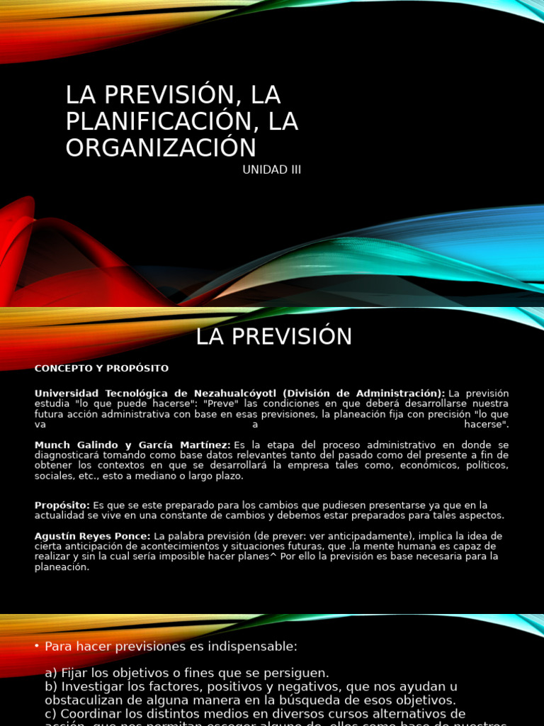 Previsión y Planeación en Administración | PDF | Planificación | Toma ...