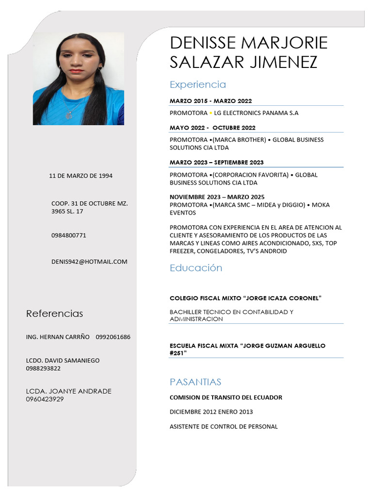Promotora con Experiencia en Ventas | PDF
