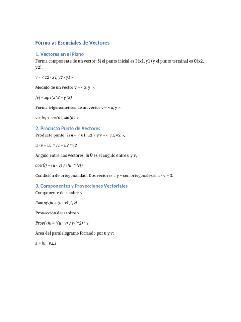 Formulario Vectores | PDF
