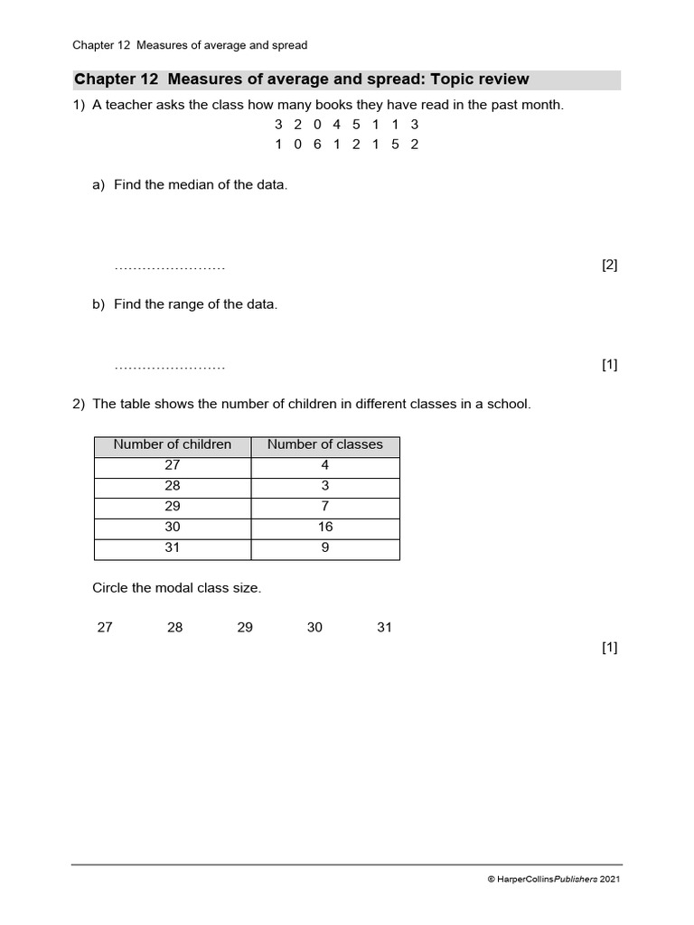 Chapter 12-Measures of Average and Spread - NEXTGEN | PDF
