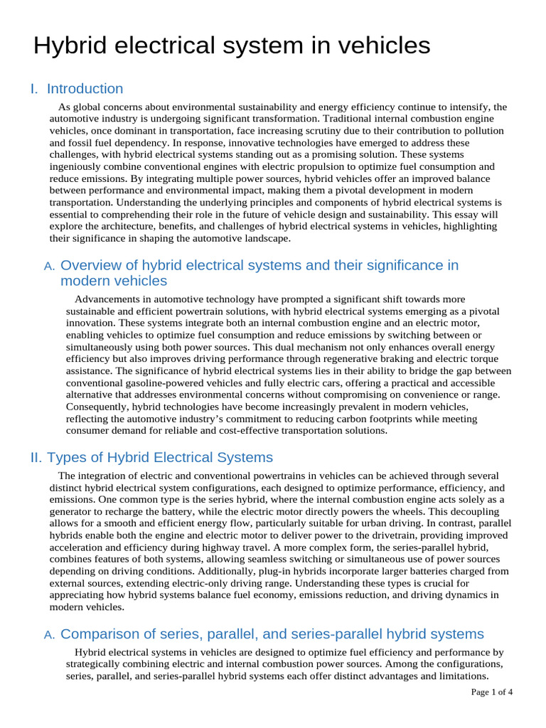 Hybrid Electrical System in Vehicles | PDF | Hybrid Vehicle | Efficient ...