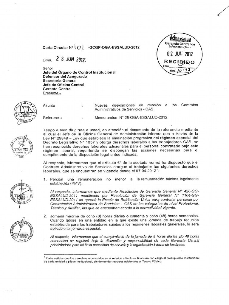 Carta Circular #101-Gcgp-Oga-Essalud-2012 Sobre Cas | PDF