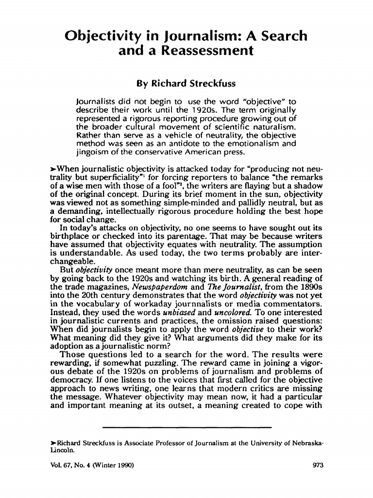 Objectivity in Journalism: A Search and a Reassessment | PDF ...