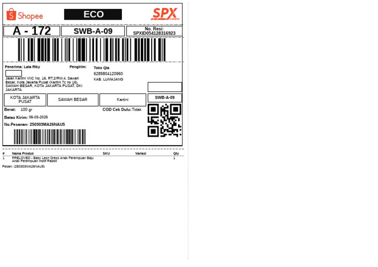 Label Pengiriman Paket untuk Toko Qia | PDF