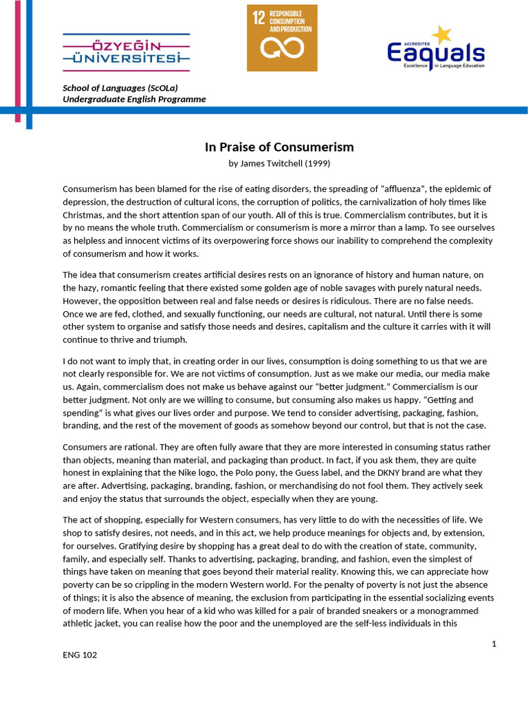 TWITCHELL - in Praise of Consumerism - Text | PDF | Debt | Brand