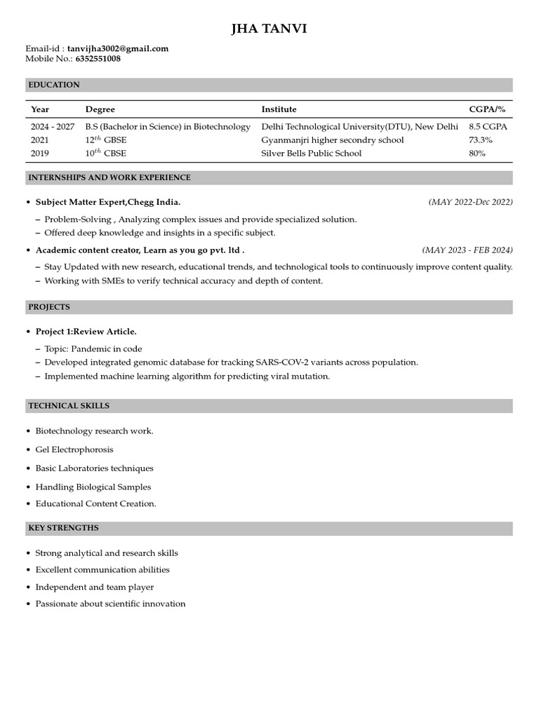 DTU Sample Resume-1 | PDF