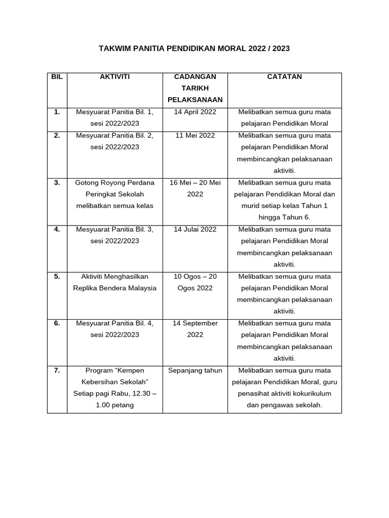 TAKWIM PANITIA PM | PDF