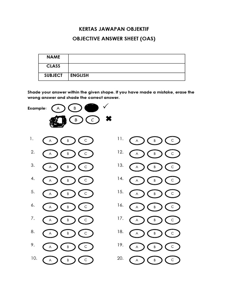 Kertas Jawapan Objektif - 2025 - Set 2 | PDF