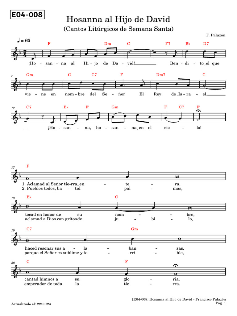 E04-008 - Hosanna al Hijo de David (Francisco Palazon - Cantos Liturgicos de Semana Santa) [1983 ...
