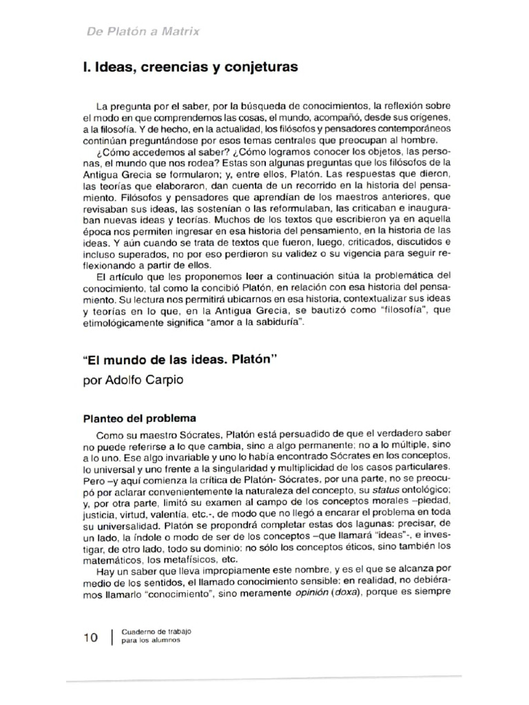 introducción de De Platón a Matrix | PDF